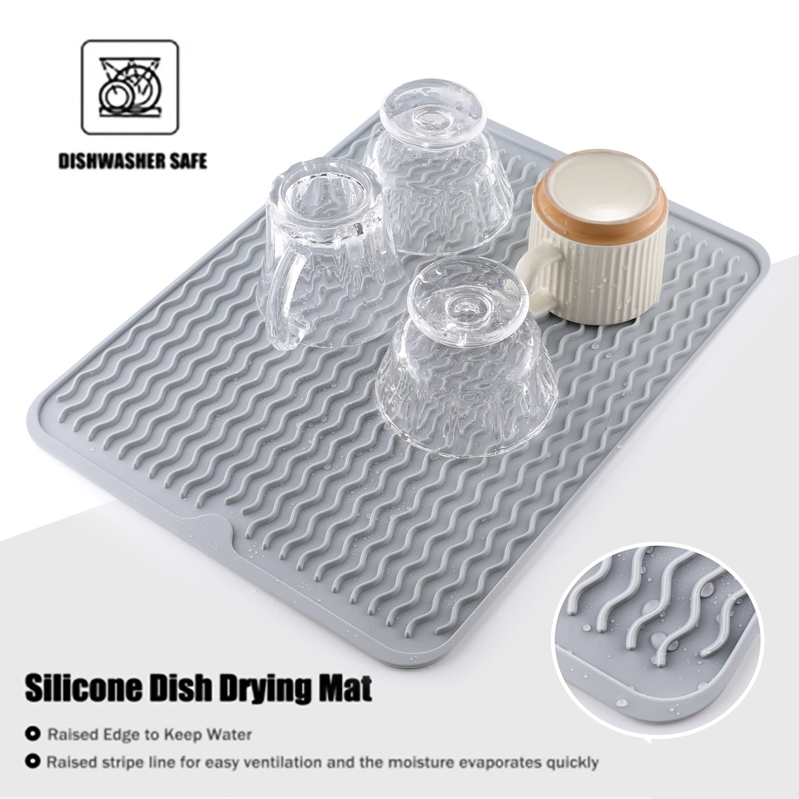 WIEZ Silicone Drain Pad – Large Easy-Clean Drying Mat with Built-In ...