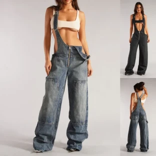 Y2K Denim Overalls With Pockets Fashion Loose Jumpsuit Y2K Denim Overalls With Pockets Fashion Loose Jumpsuit
